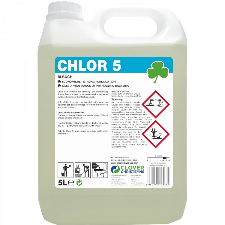 Clover Chemicals Chlor 5 Bleach 206 High Strength Disinfectant – UHS ...
