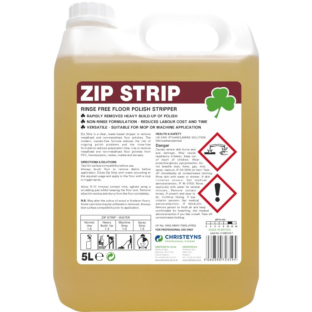 Clover Chemicals Zip Strip Rinse Free Floor Polish Stripper 5 Ltr – UHS ...