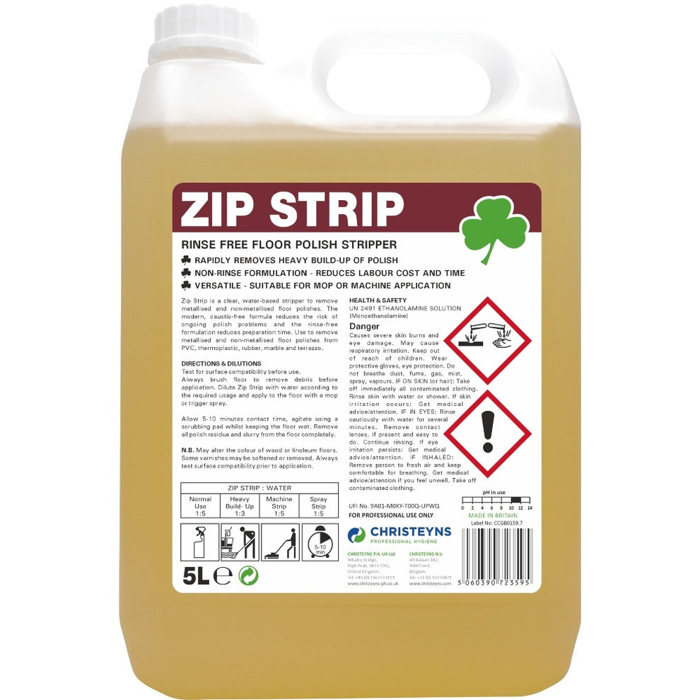 Clover Chemicals Zip Strip Rinse Free Floor Polish Stripper 5 Ltr – UHS ...